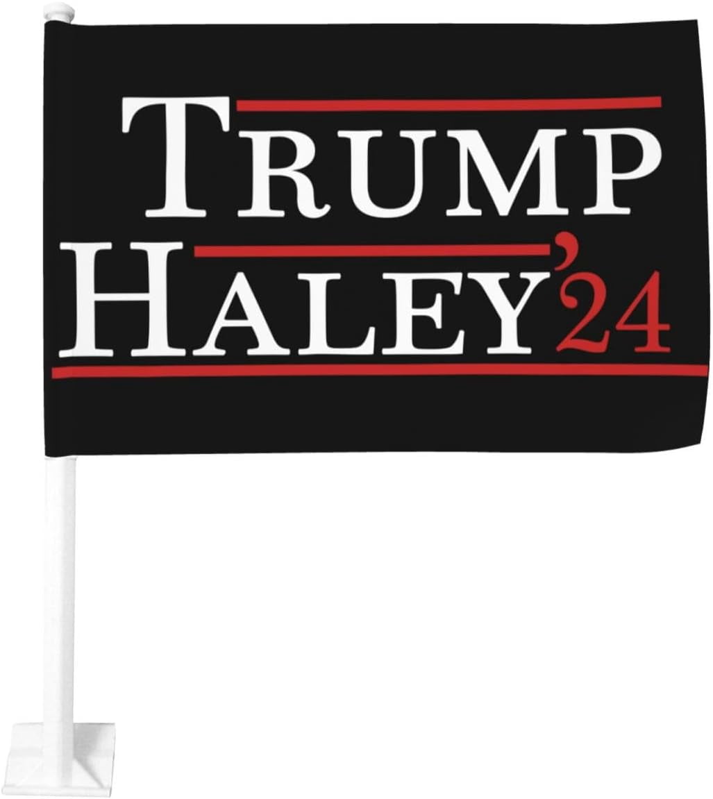 Double-Sided Car Flags - Trump and Haley 24 Flag Clip for Trailer ...