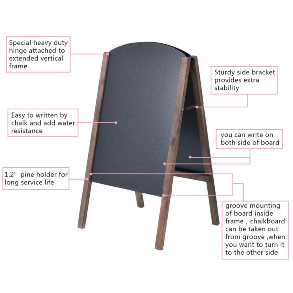 Double-Sided Chalkboard Sign – Solid Pine + MDF, Folding Bracket, Multi ...