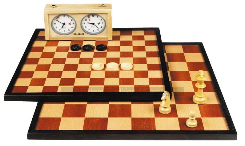 Double-Sided Chess and 10x10 Draughts Board, 42cm with Raized Border ...