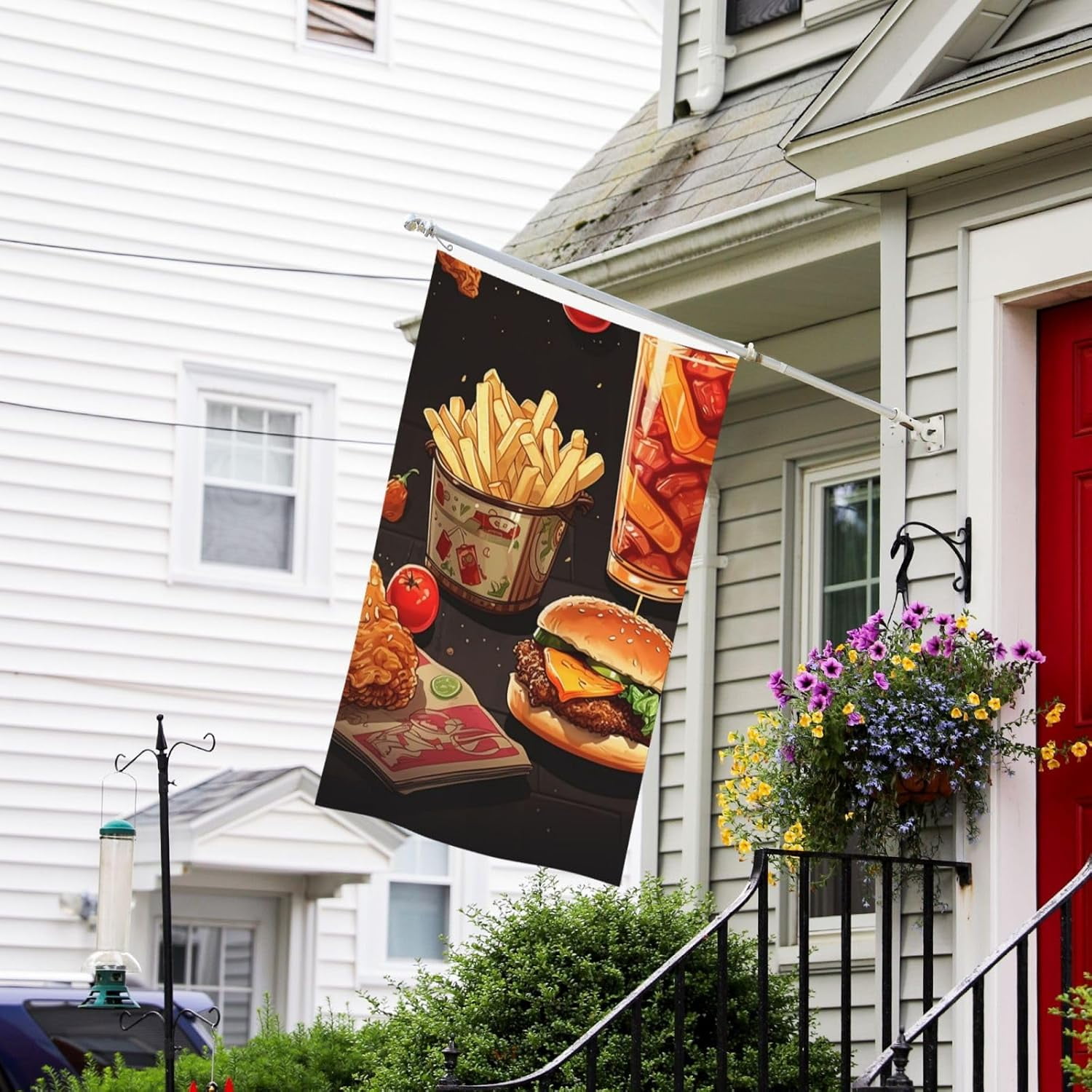 Double Sided Chicken Leg Burger Drink Garden Yard Flags Greeting Banner ...