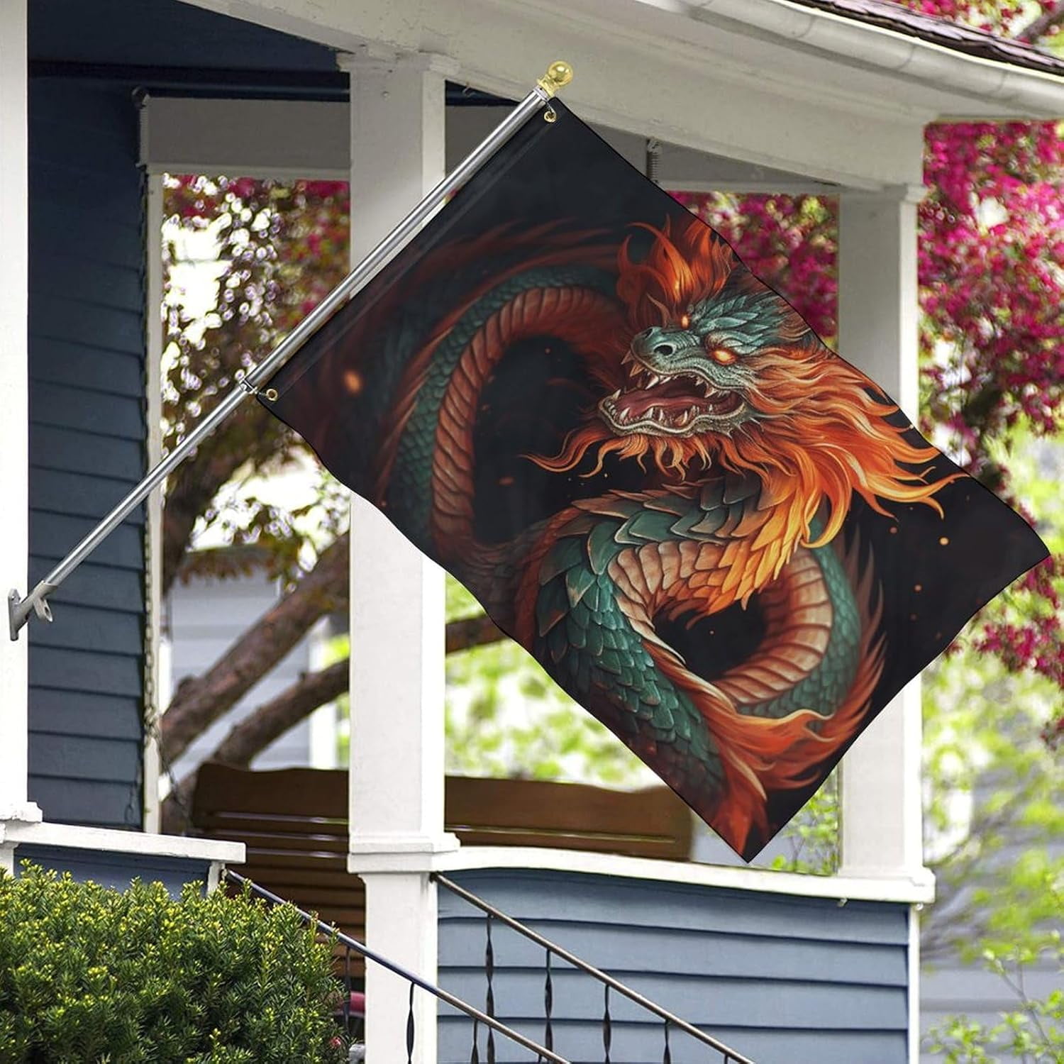 Double Sided Chinese Dragon Garden Yard Flags in Greeting Banner Fade ...
