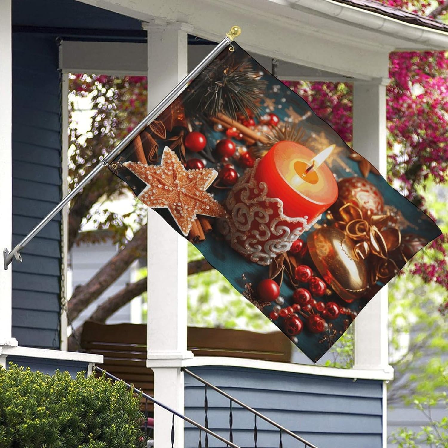 Double Sided Christmas Candle Garden Yard Flags in Greeting Banner Fade ...