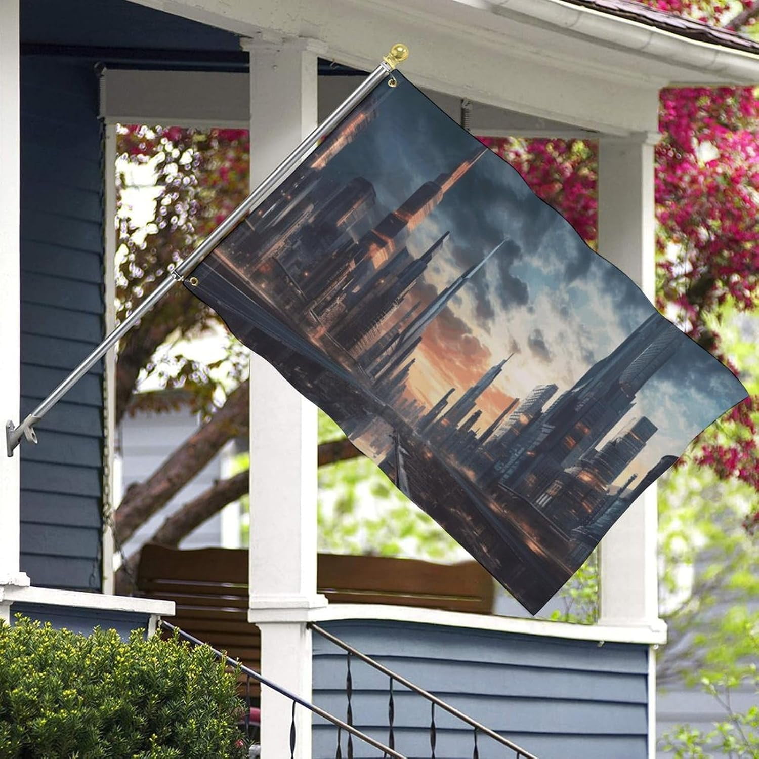 Double Sided City Scape Garden Yard Flags in Greeting Banner Fade ...