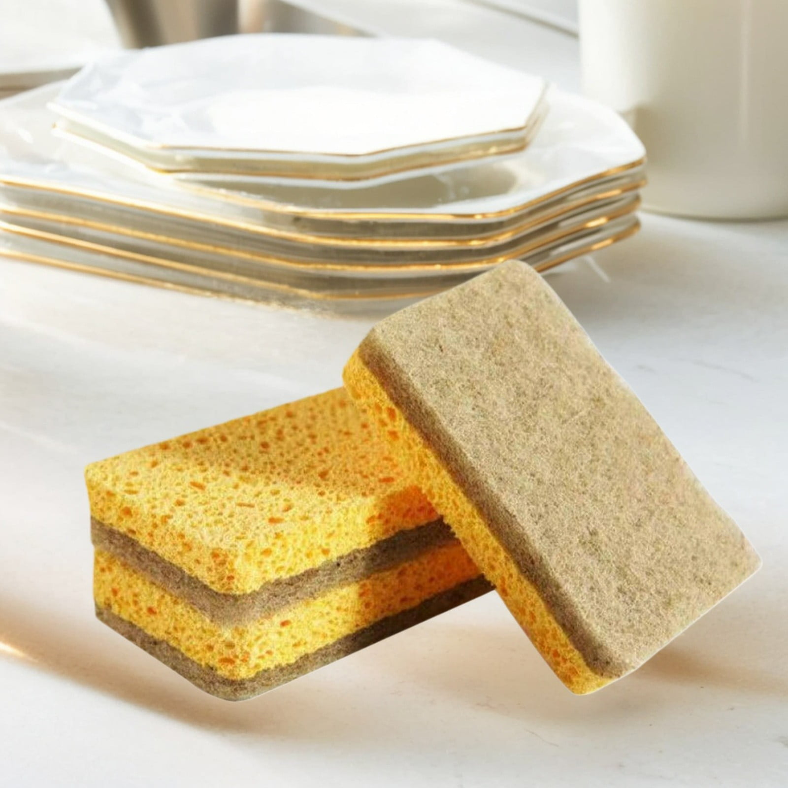 Double Sided Cleaning Sponges with Pulp & Sisal Non Scratch Absorbent ...