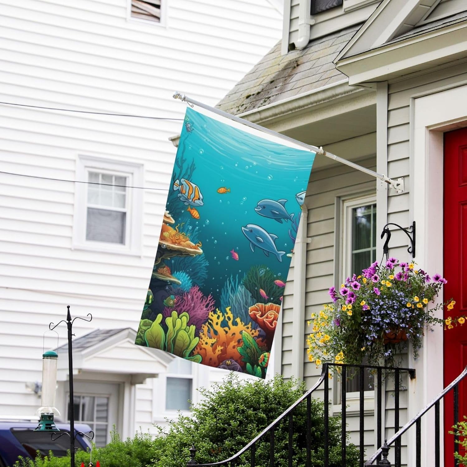 Double Sided Colored Undersea World Garden Yard Flags Greeting Banner ...