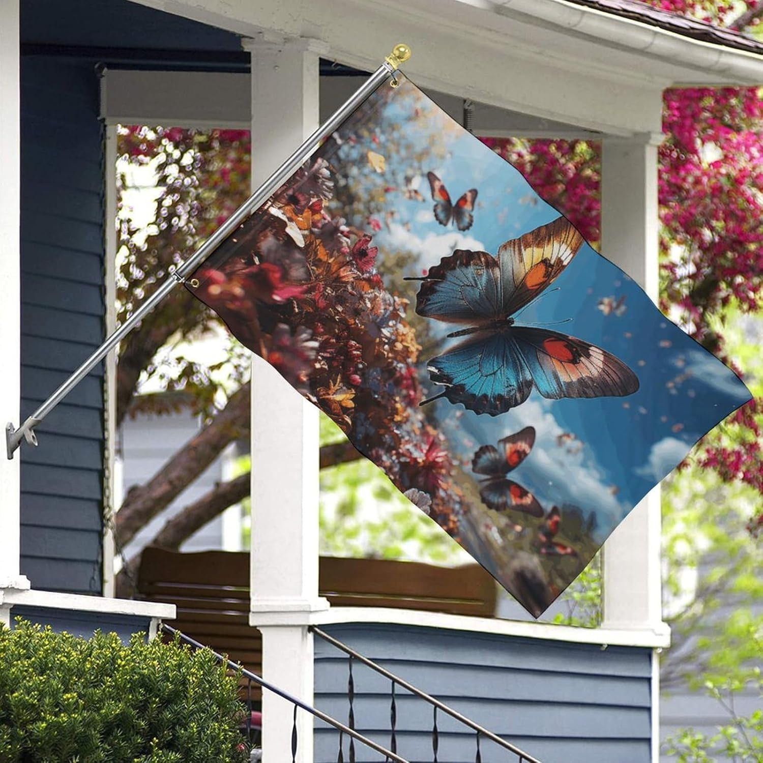 Double Sided Colorful Butterflies Flying in The Sky Garden Yard Flags ...