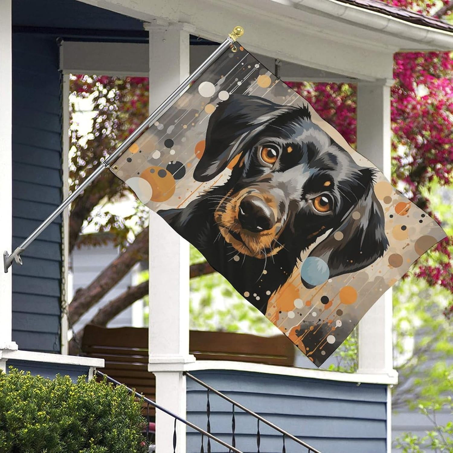 Double Sided Colorful Polka Dots And Dog Garden Yard Flags in Greeting ...