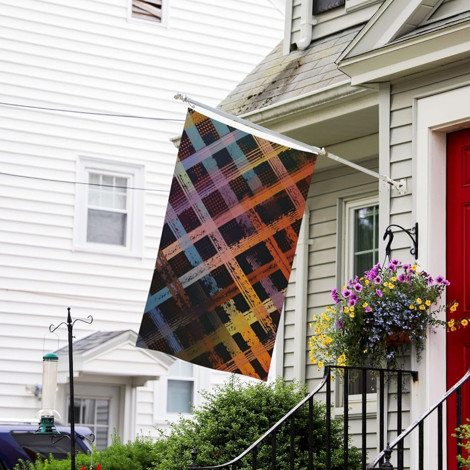 Double Sided Coloured Twill Lattice Garden Yard Flags Greeting Banner ...