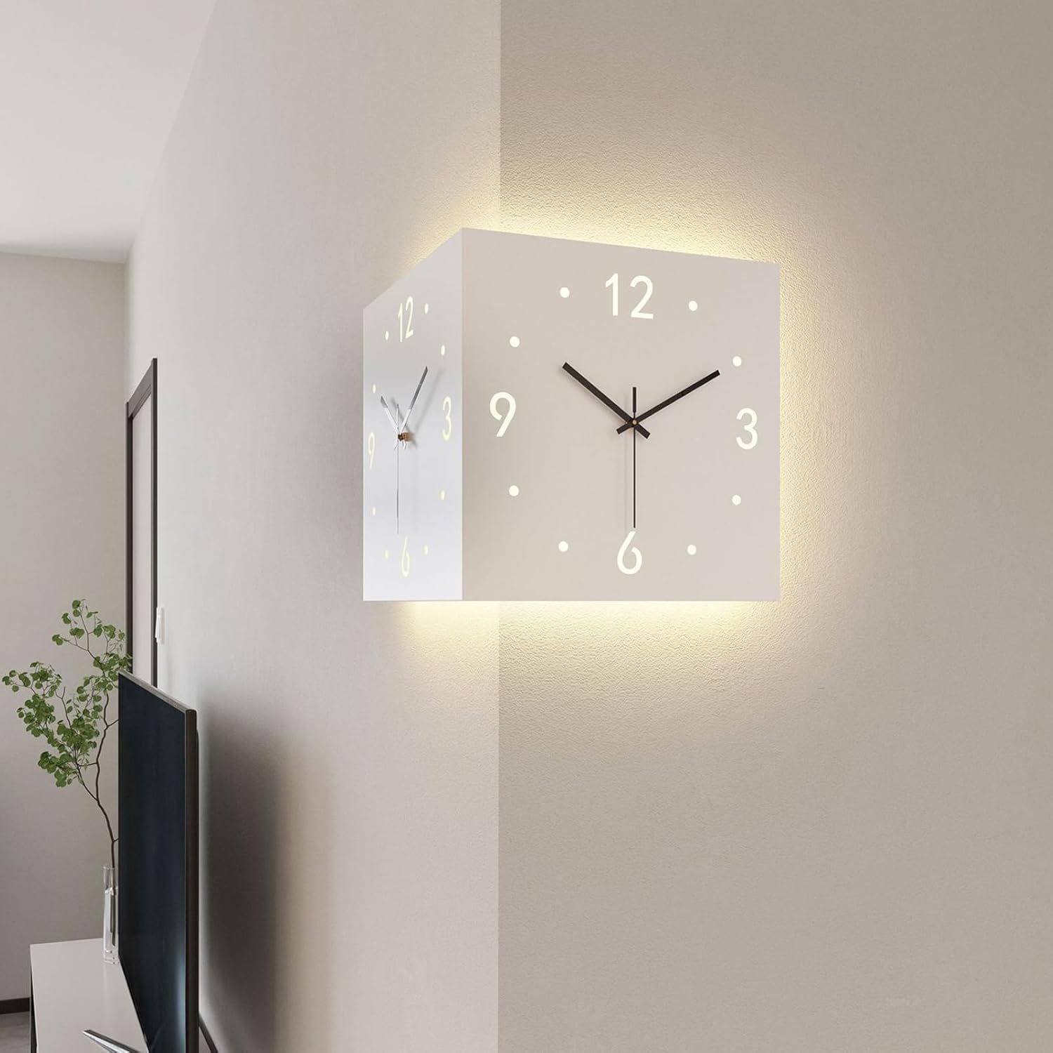 Double Sided Corner Wall Clock, Modern Decorative Art Corner Wall Clock ...