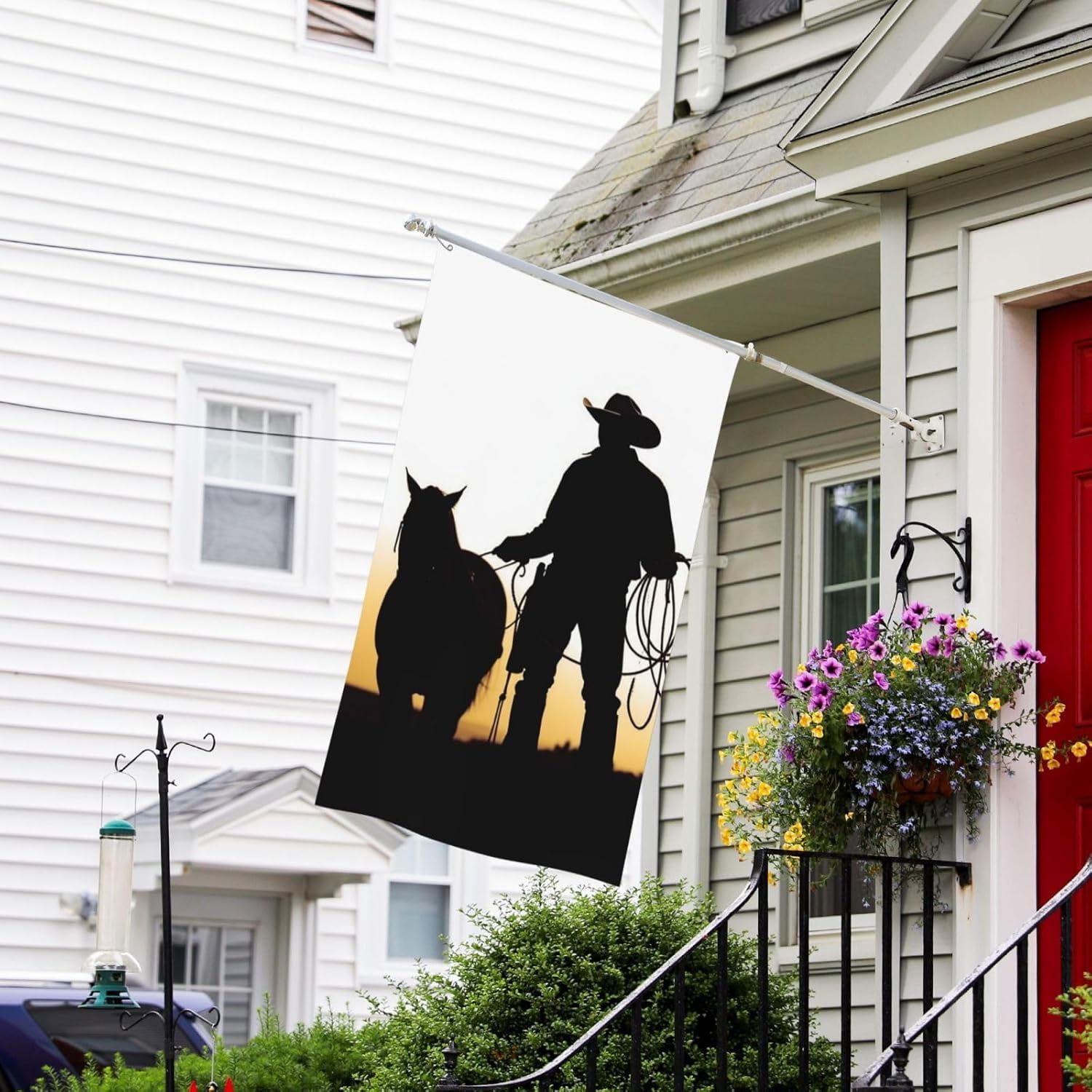 Double Sided Cowboy With Lasso Silhouette Garden Yard Flags Greeting ...