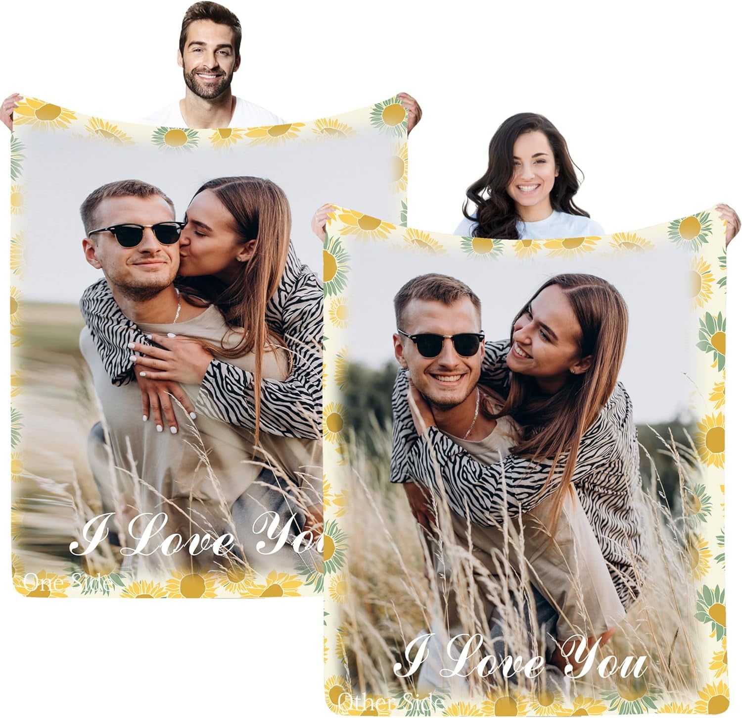 Double Sided Custom Blanket with Photo Text Personalized Throw Blankets ...