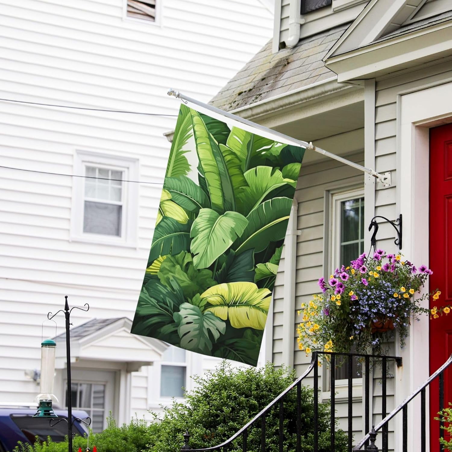 Double Sided Cute Banana Leaves Garden Yard Flags Greeting Banner Fade ...