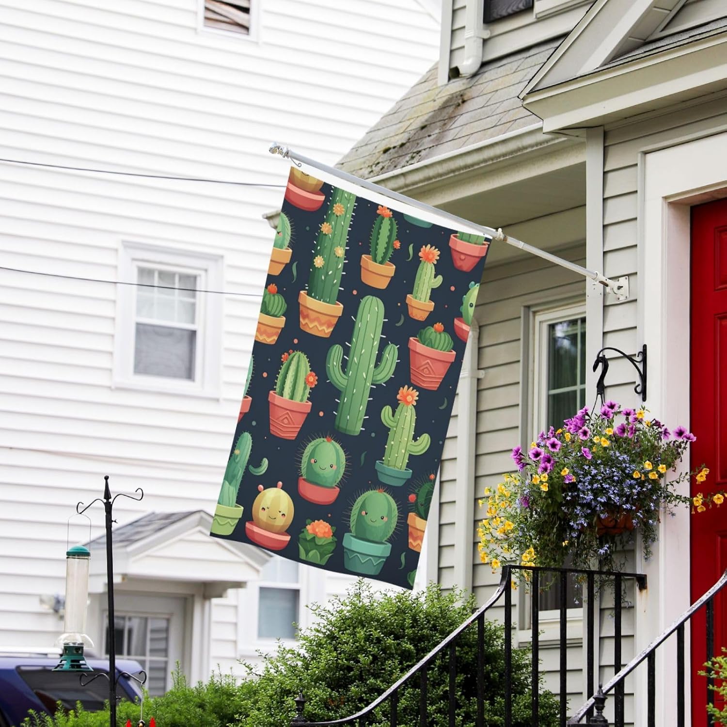 Double Sided Cute Cactus Seamless Illustration Garden Yard Flags ...