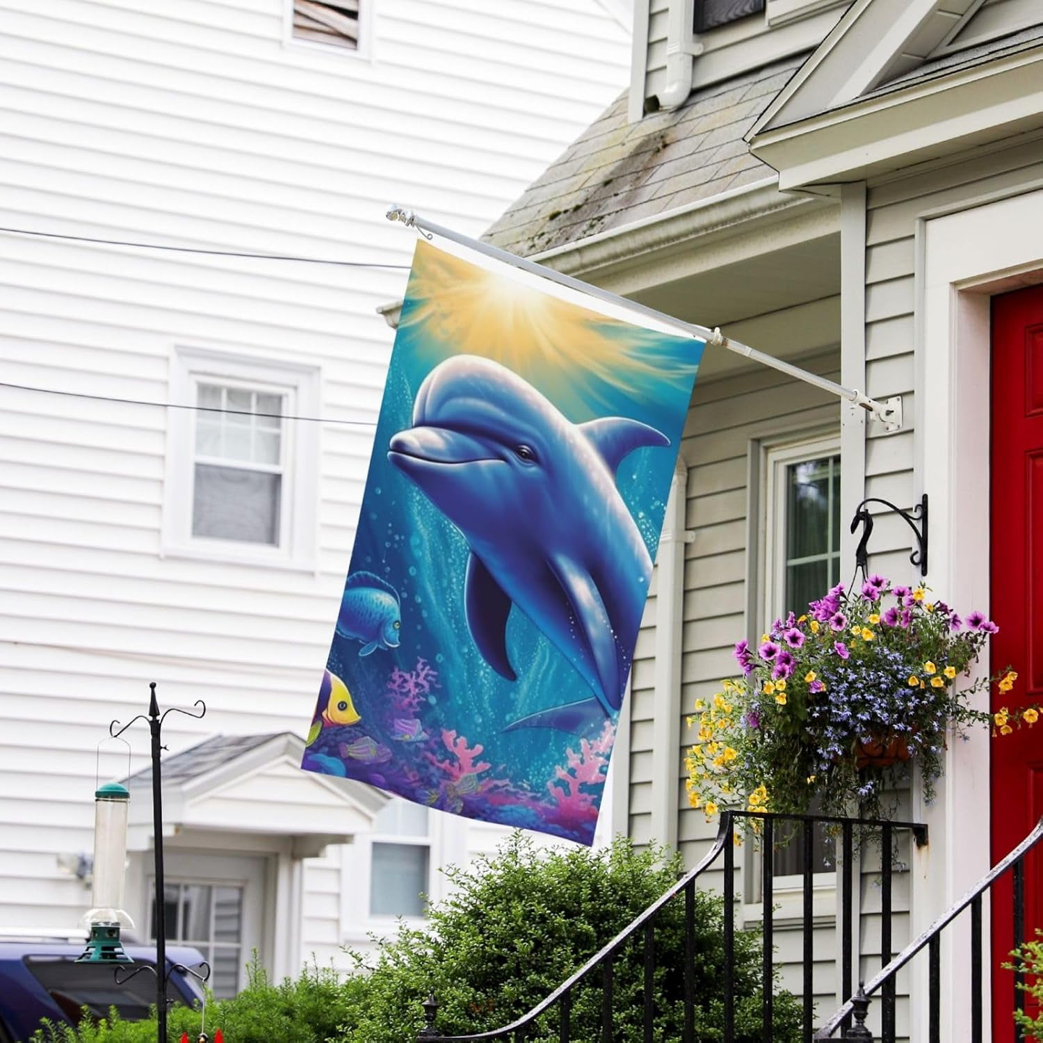 Double Sided Cute Dolphin Garden Yard Flags Greeting Banner Fade ...