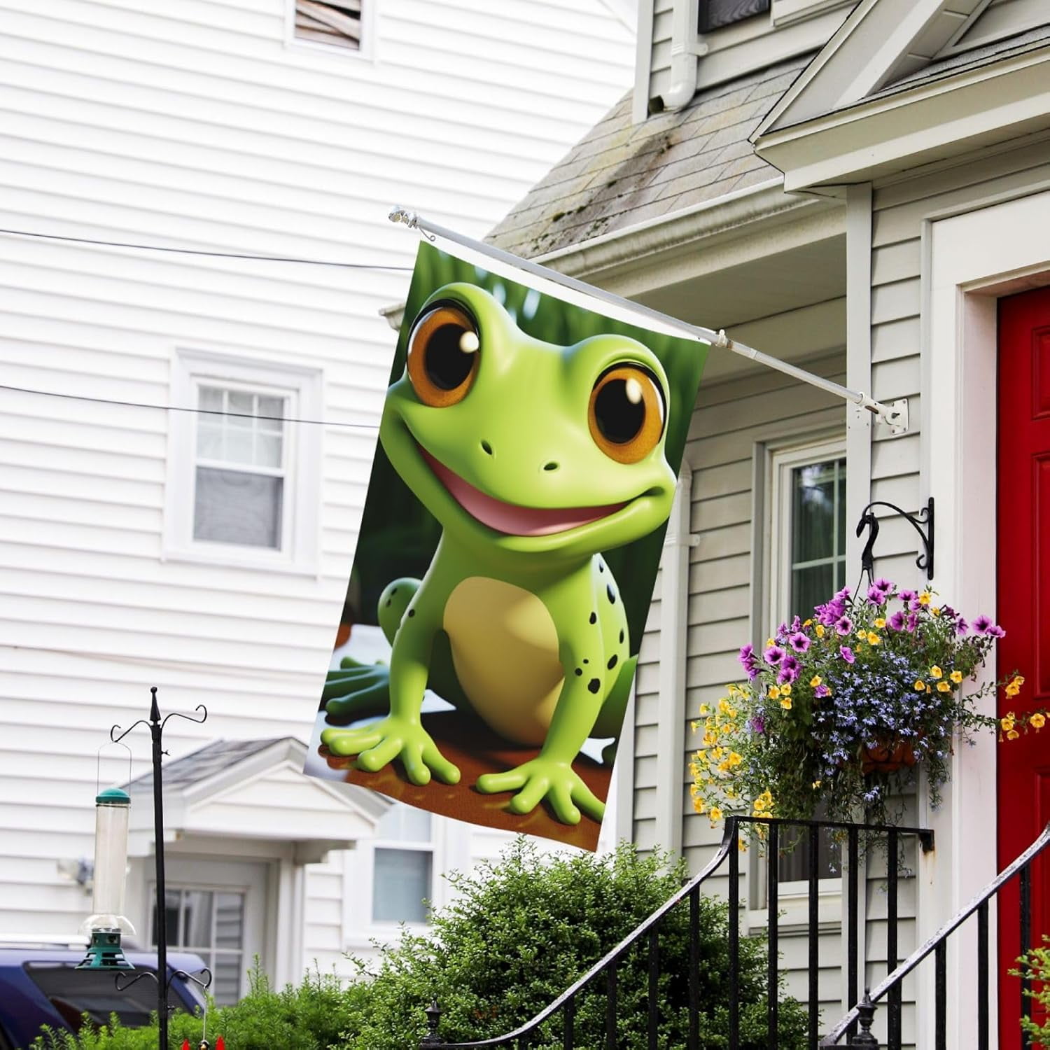 Double Sided Cute Frog Garden Yard Flags Greeting Banner Fade Resistant ...