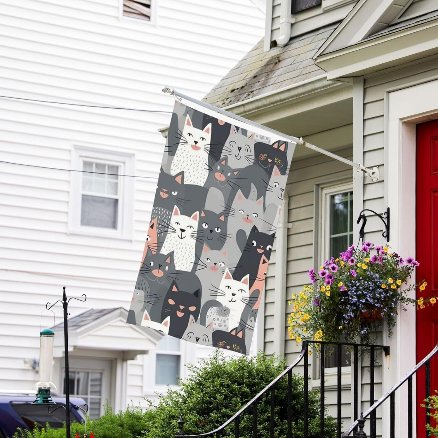 Double Sided Cute Funny Grey Cats Pattern Garden Yard Flags Greeting ...