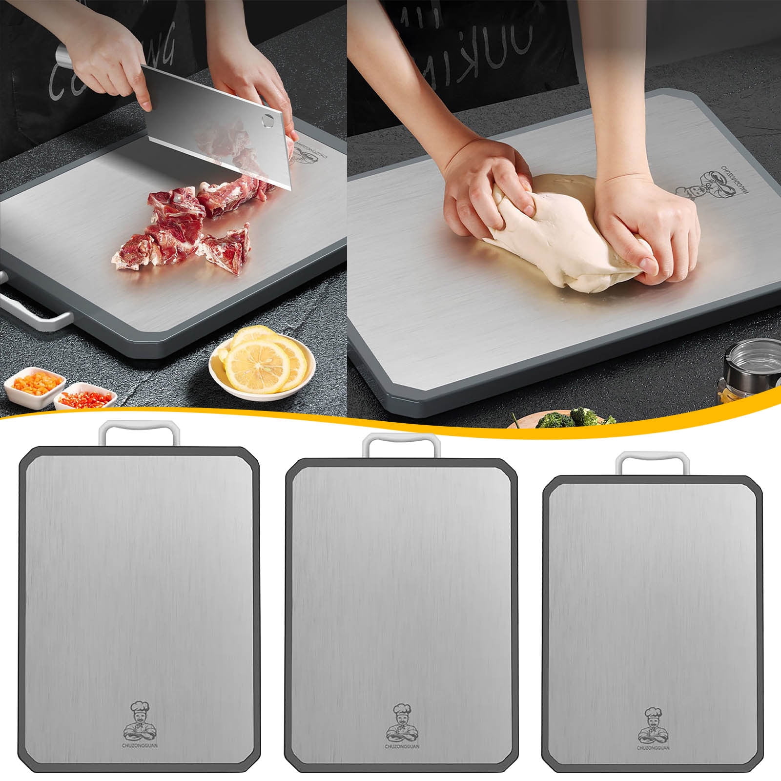 Double Sided Cutting Board, Stainless Steel Chopping Board 403 Food ...