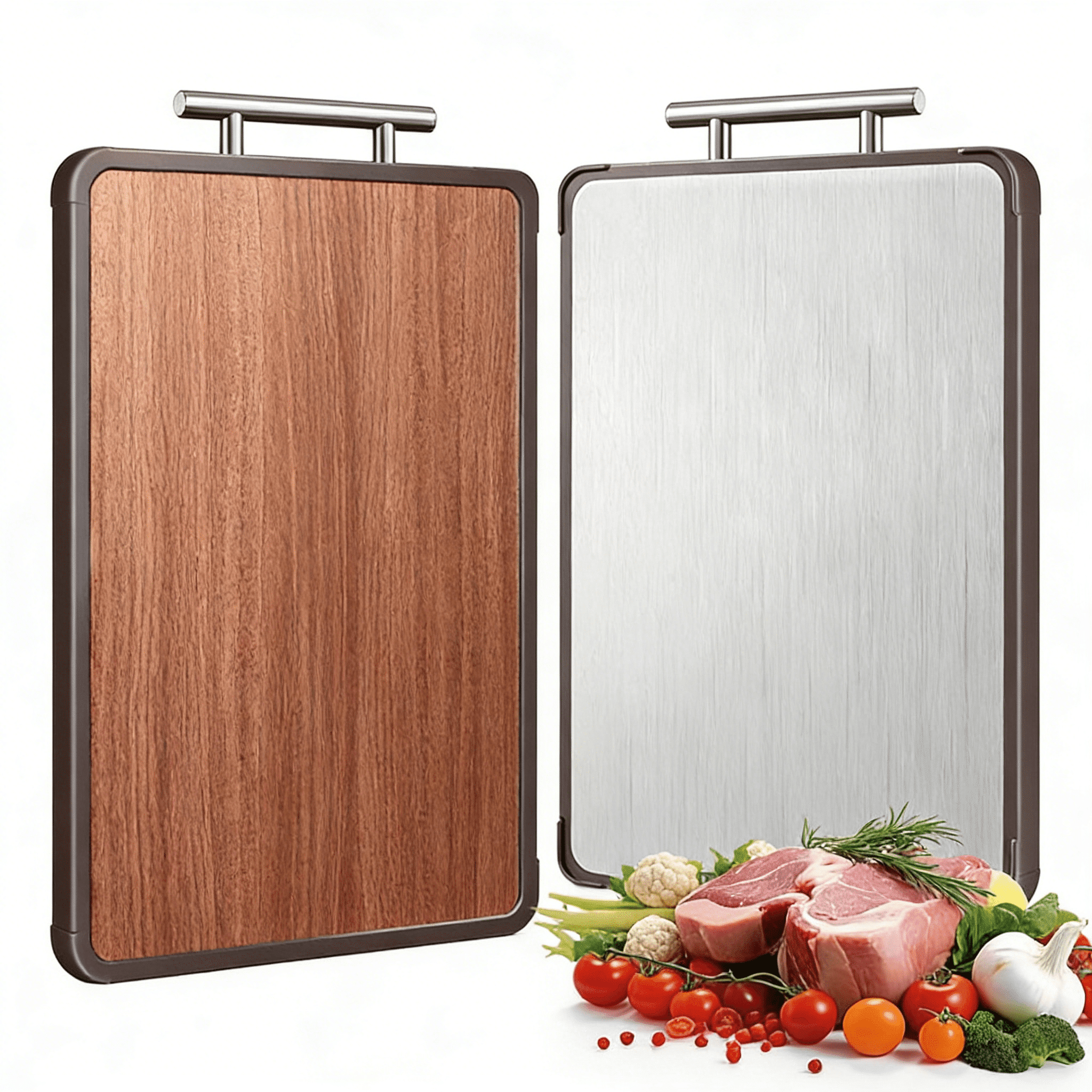 Double-Sided Cutting Board for Kitchen, Ebony & Stainless Steel Non ...