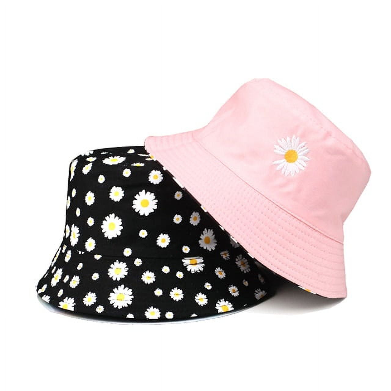 Double-Sided Daisy Bucket Hats Women's Embroidery Hip Hop Panama Bob ...
