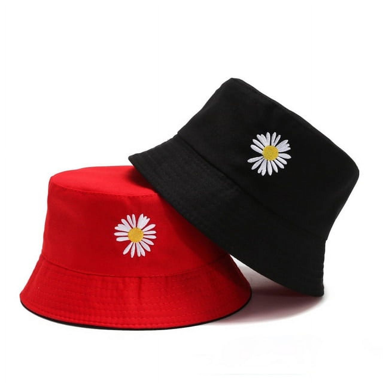 Double-Sided Daisy Bucket Hats Women's Embroidery Hip Hop Panama Bob ...