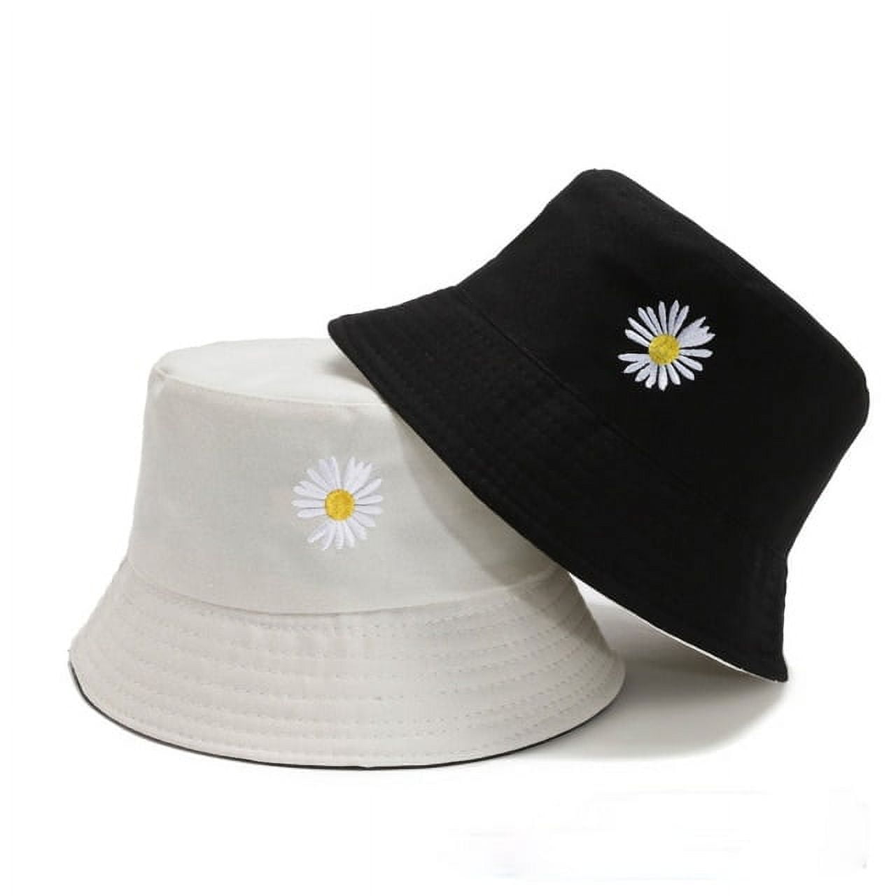 Double-Sided Daisy Bucket Hats Women's Embroidery Hip Hop Panama Bob ...