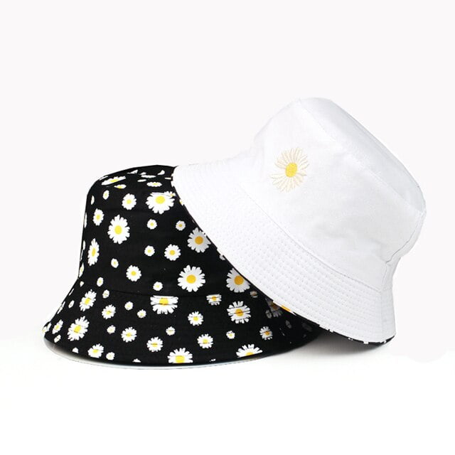 Double-Sided Daisy Bucket Hats Women's Embroidery Hip Hop Panama Bob ...