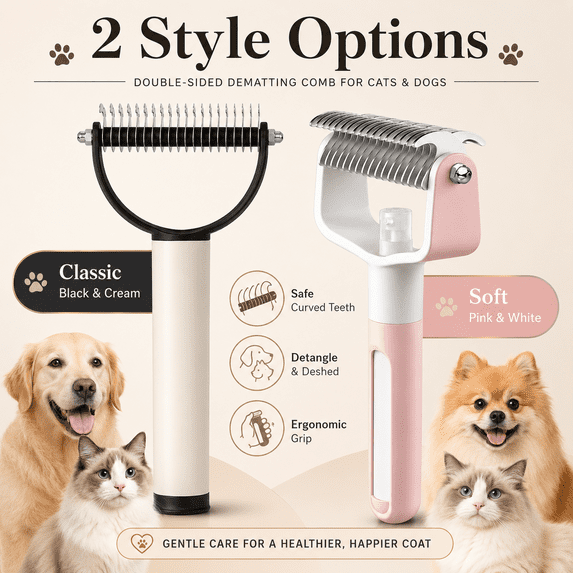 Double Sided Dematting Comb for Cats & Dogs, Undercoat Rake Dog Hair ...