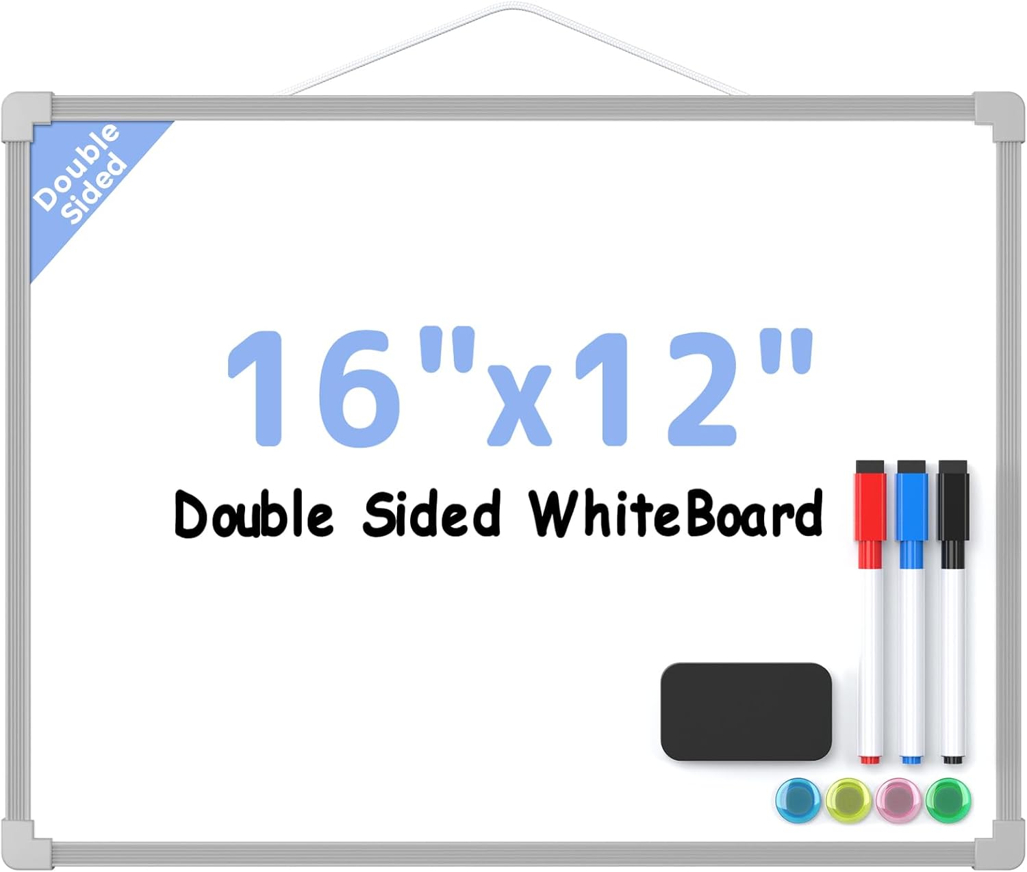 Double-Sided Dry Erase Board for Wall, 16"x12" Hanging Whiteboard ...