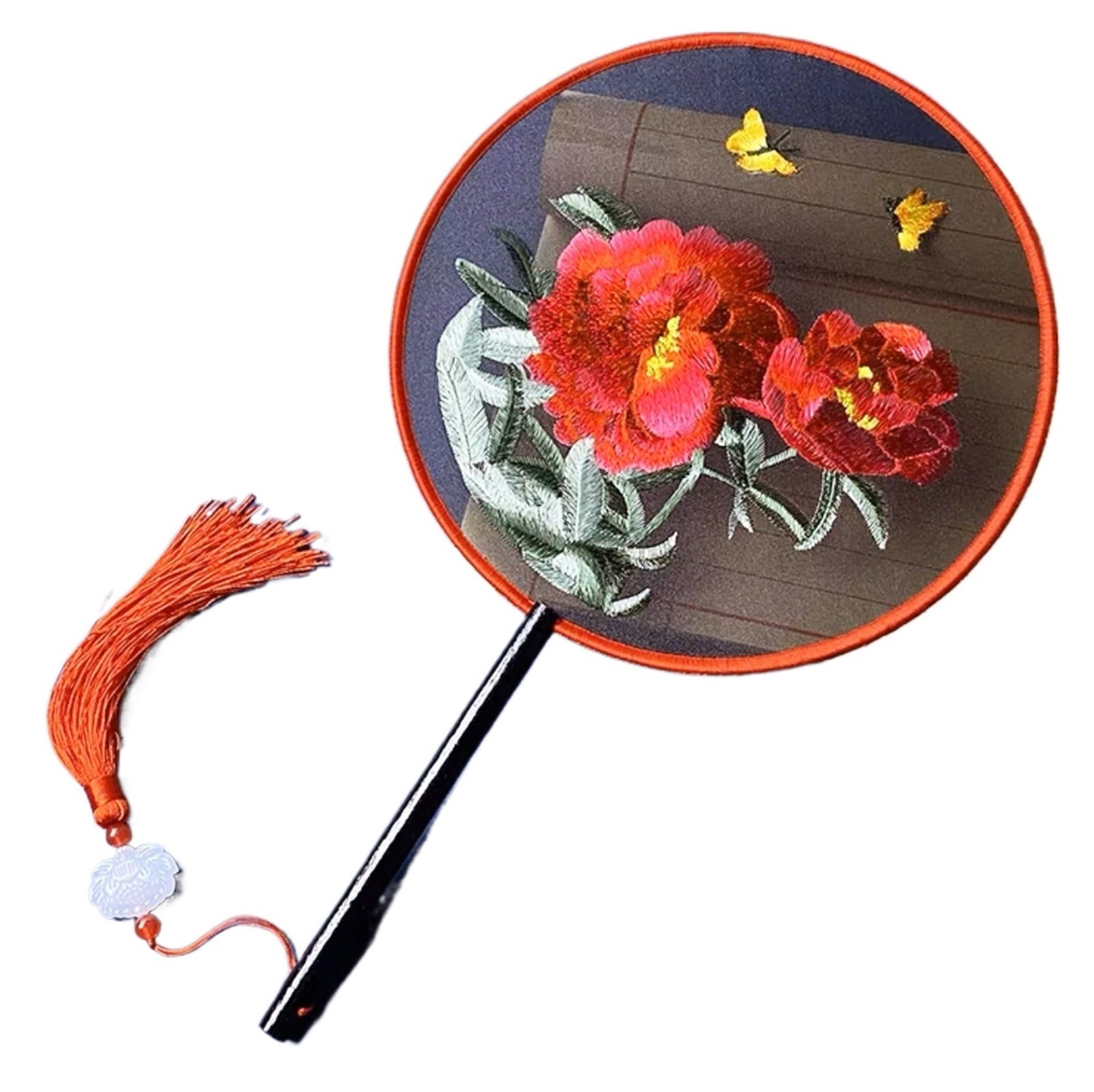 Double Sided Embroidery With Peony Fan Embroidery With Silk Wrapping ...