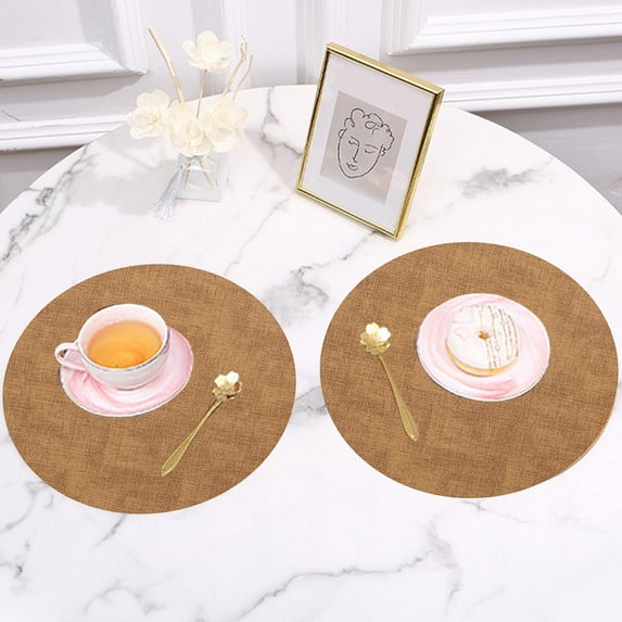 Double-Sided Fabric Leather Round Table Mats, Non-Slip Bowl Pads, Hotel ...