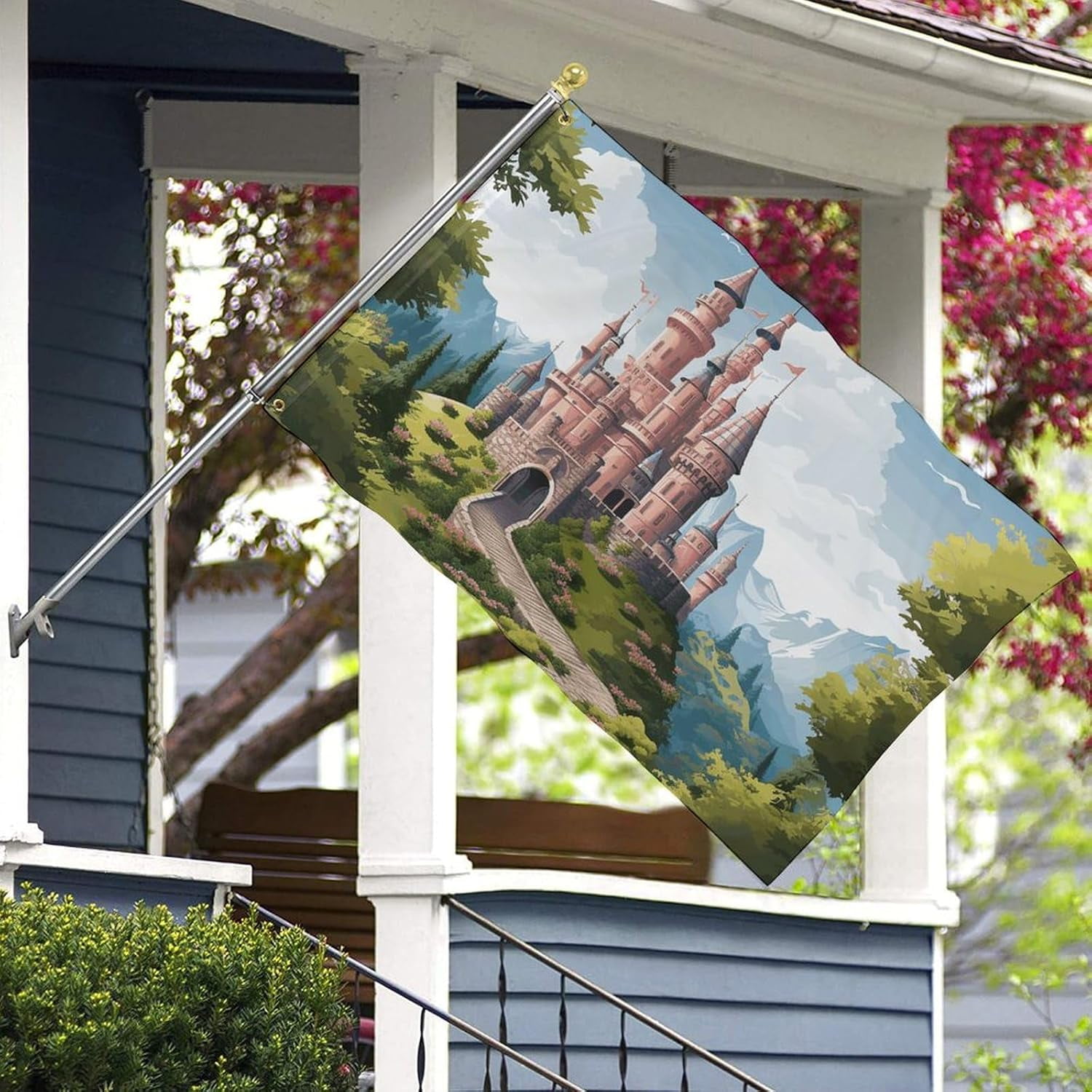 Double Sided Fairy Tale Castle Garden Yard Flags in Greeting Banner ...