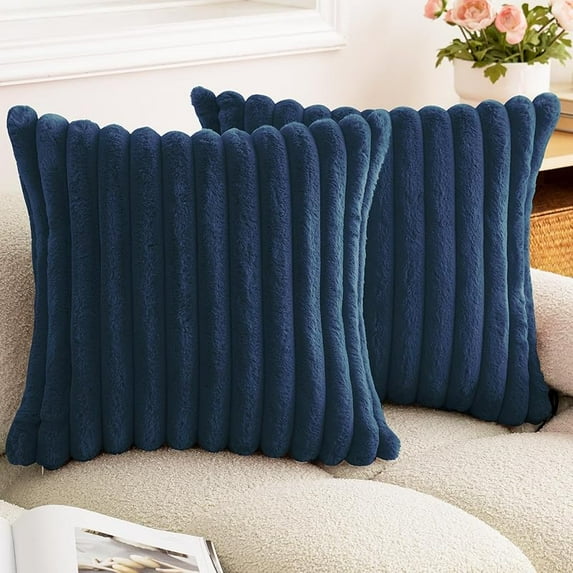 Double-Sided Faux Fur Plush Throw Pillow Covers 18x18 Set of 2 Fuzzy ...