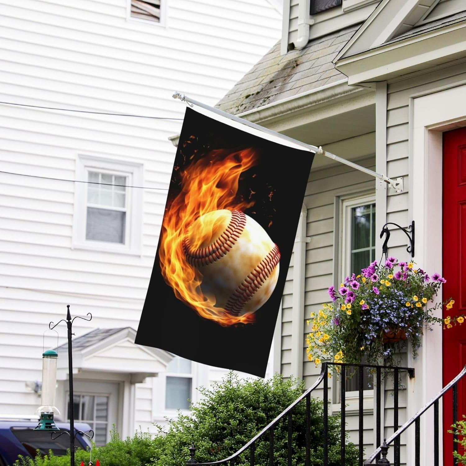 Double Sided Fire Baseball Garden Yard Flags Greeting Banner Fade ...