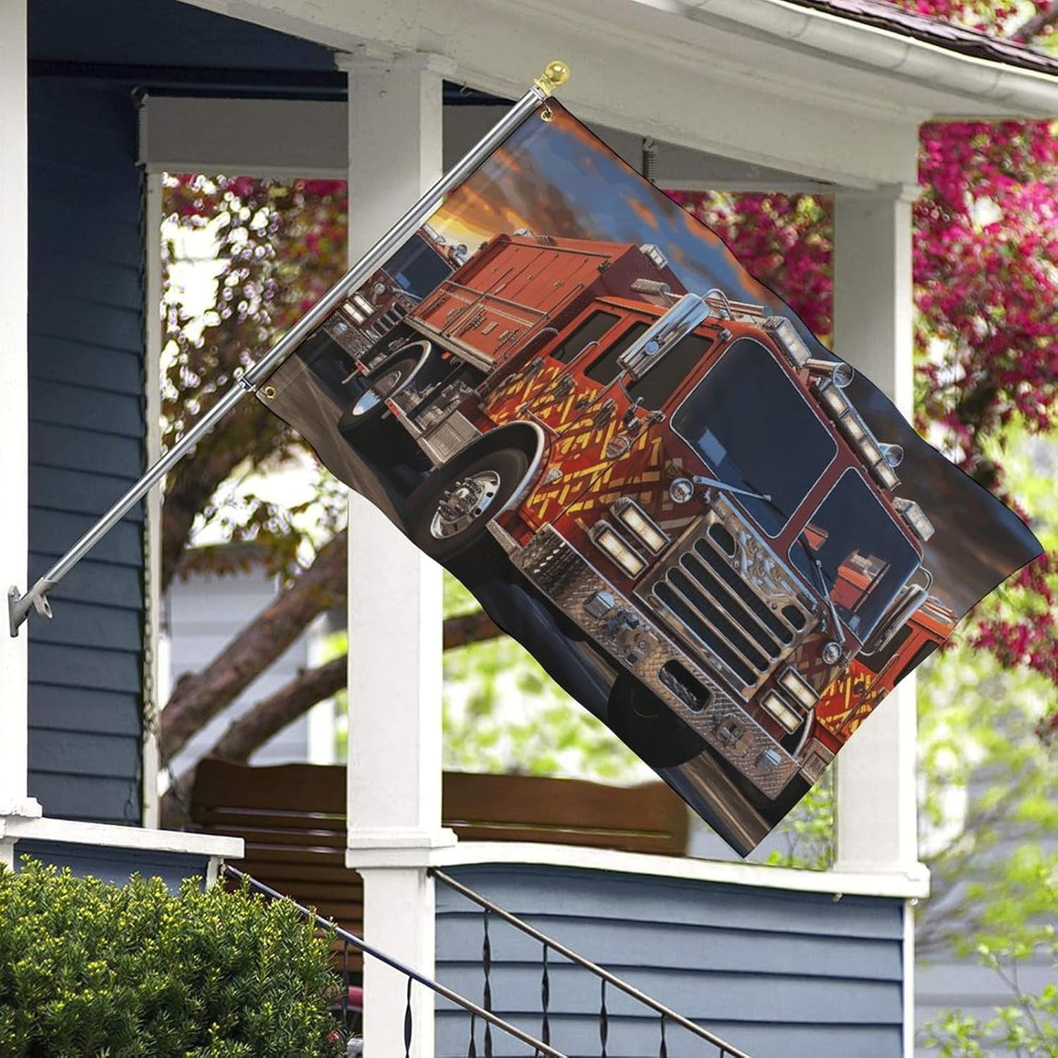 Double Sided Fire Truck Garden Yard Flags in Greeting Banner Fade ...
