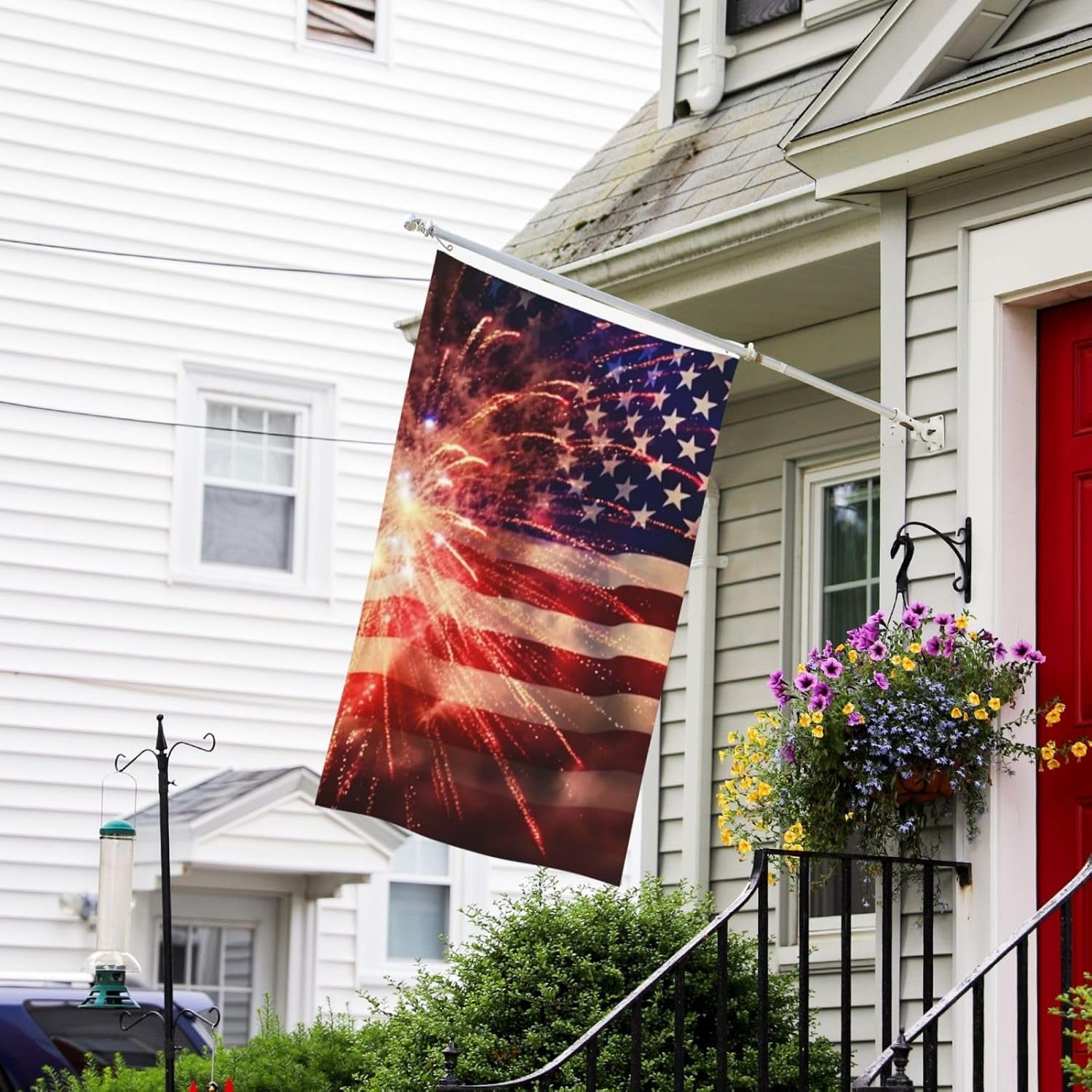 Double Sided Fireworks American Flag Garden Yard Flags Greeting Banner ...