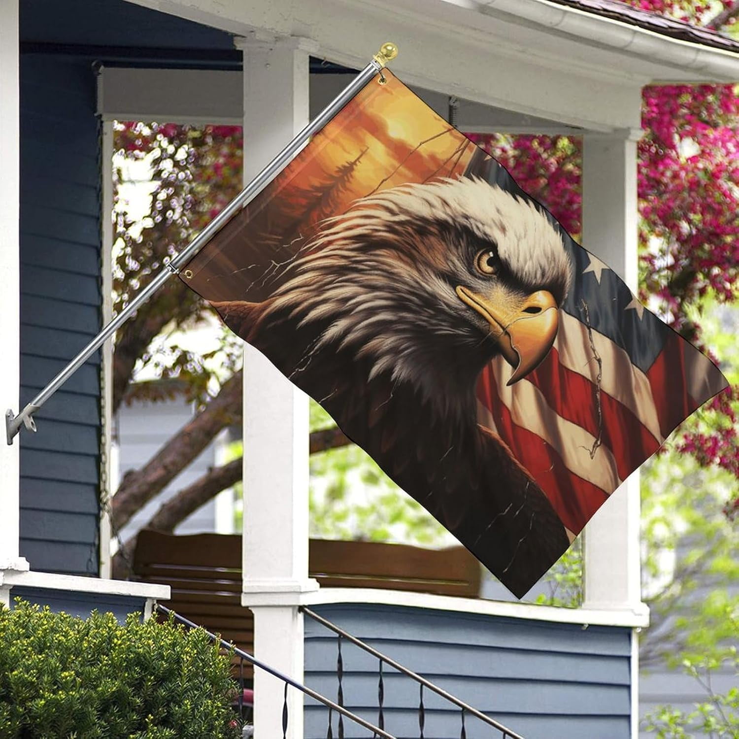 Double Sided Flag And Eagle Garden Yard Flags in Greeting Banner Fade ...