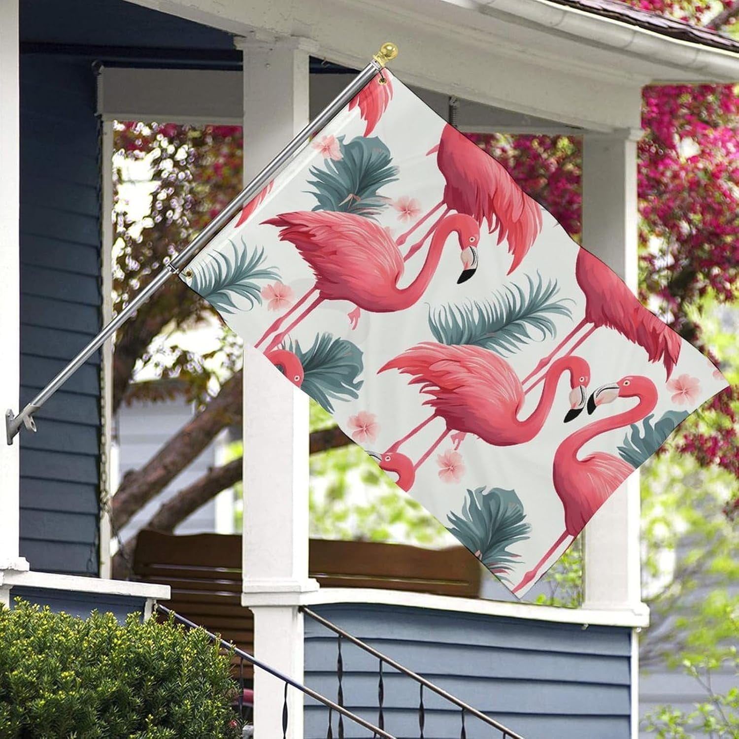 Double Sided Flamingo Pattern Garden Yard Flags in Greeting Banner Fade ...