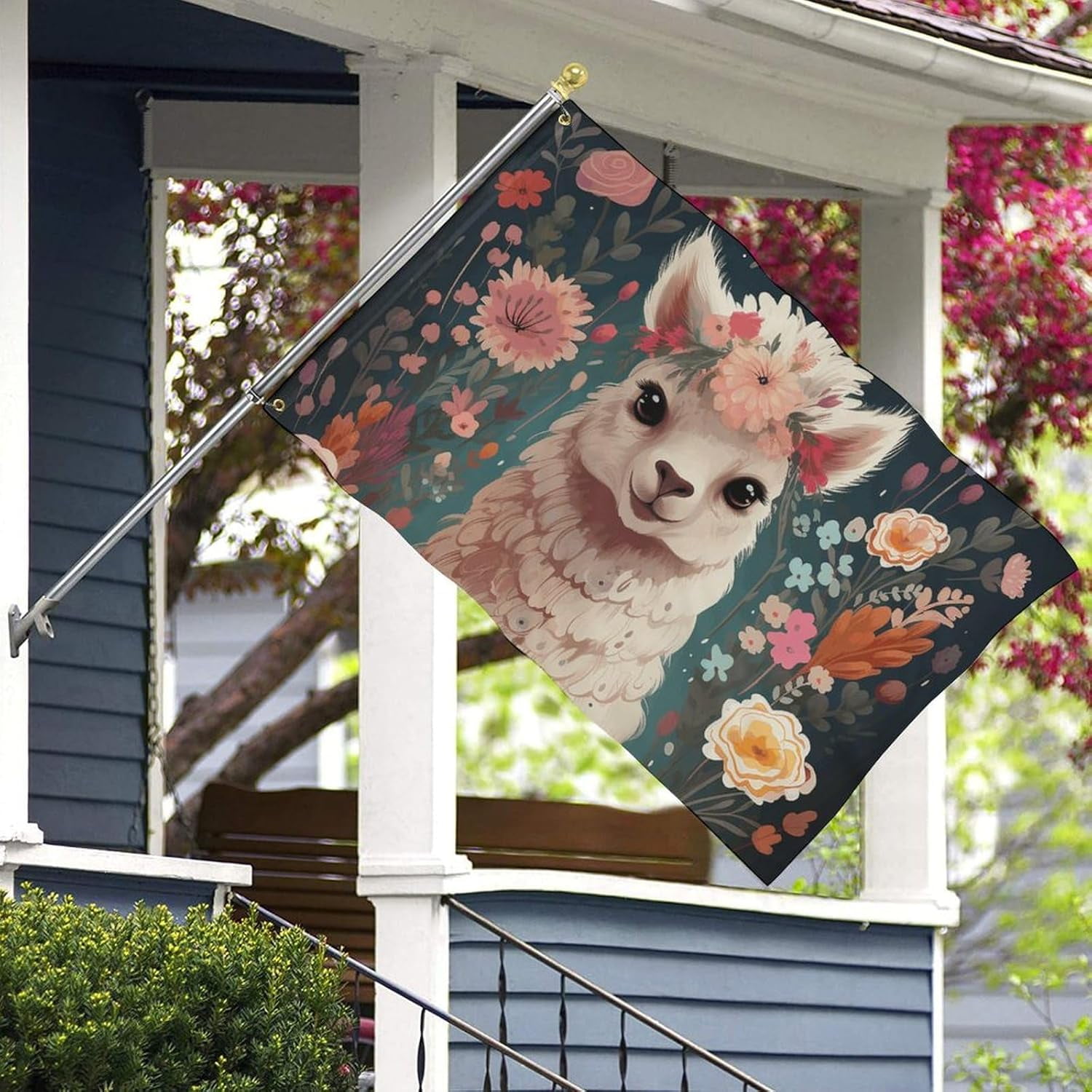 Double Sided Flower Alpaca Garden Yard Flags in Greeting Banner Fade ...