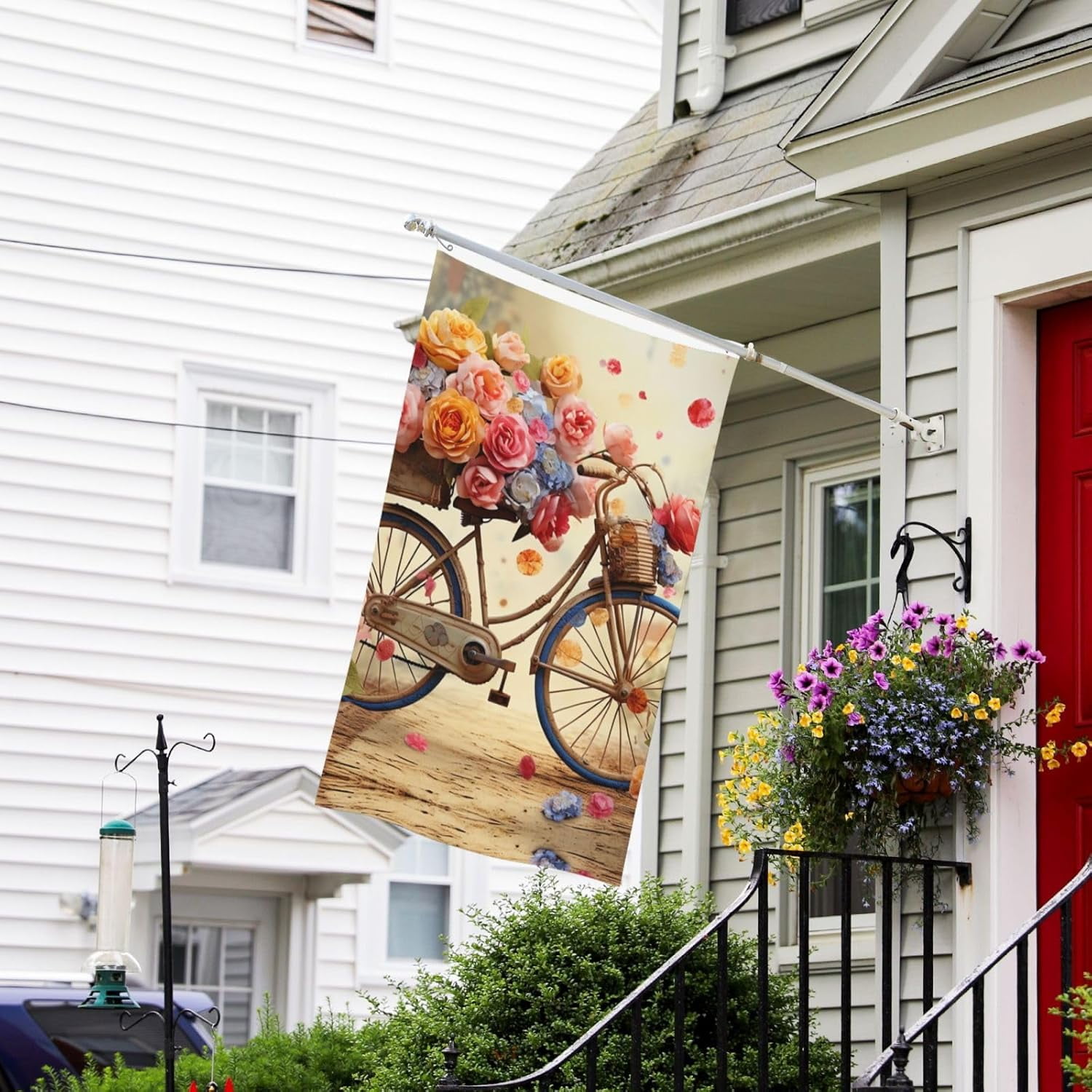 Double Sided Flower Bicycle Garden Yard Flags Greeting Banner Fade ...