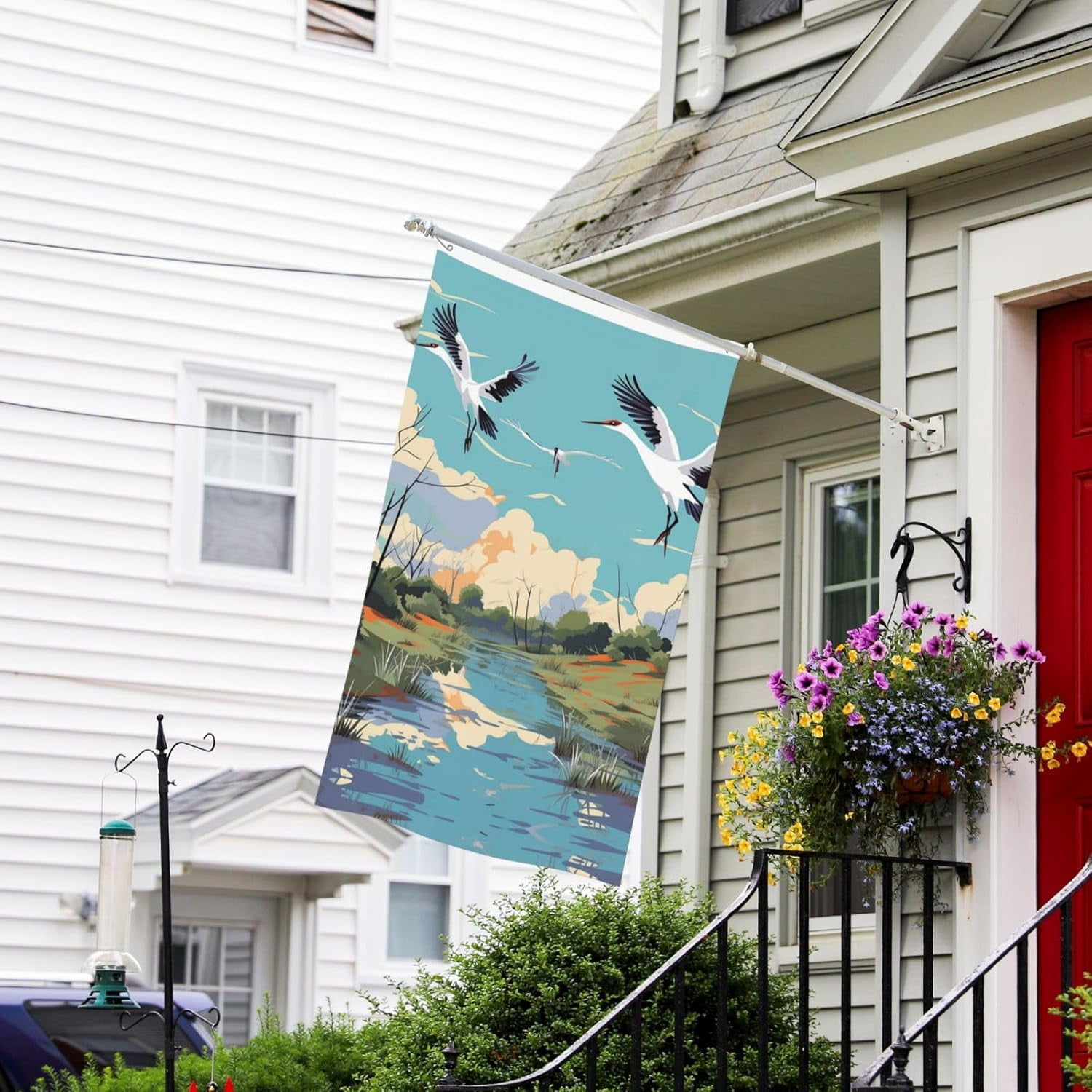 Double Sided Flying Cranes Garden Yard Flags Greeting Banner Fade ...