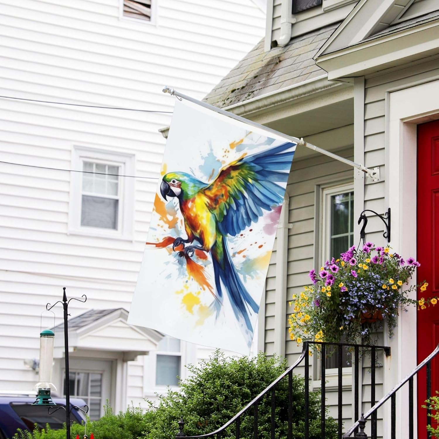 Double Sided Flying Parrot Garden Yard Flags Greeting Banner Fade ...