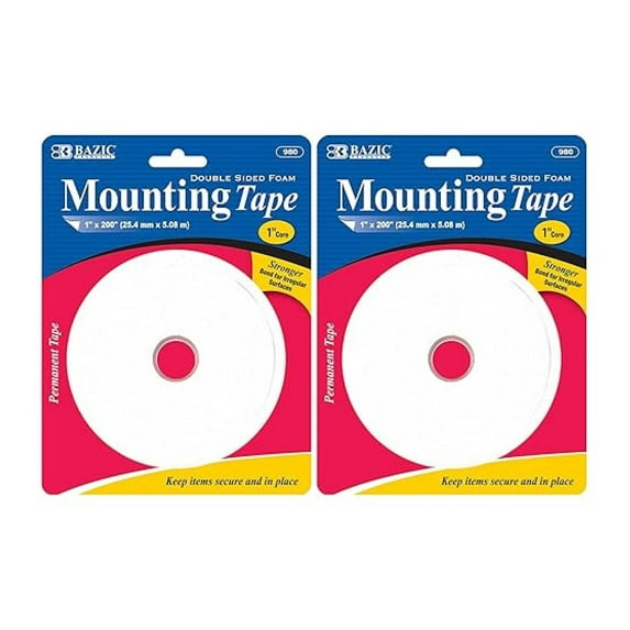Double Sided Foam Mounting Tape 1" X 200", Foam Solvent Based Adhesive ...