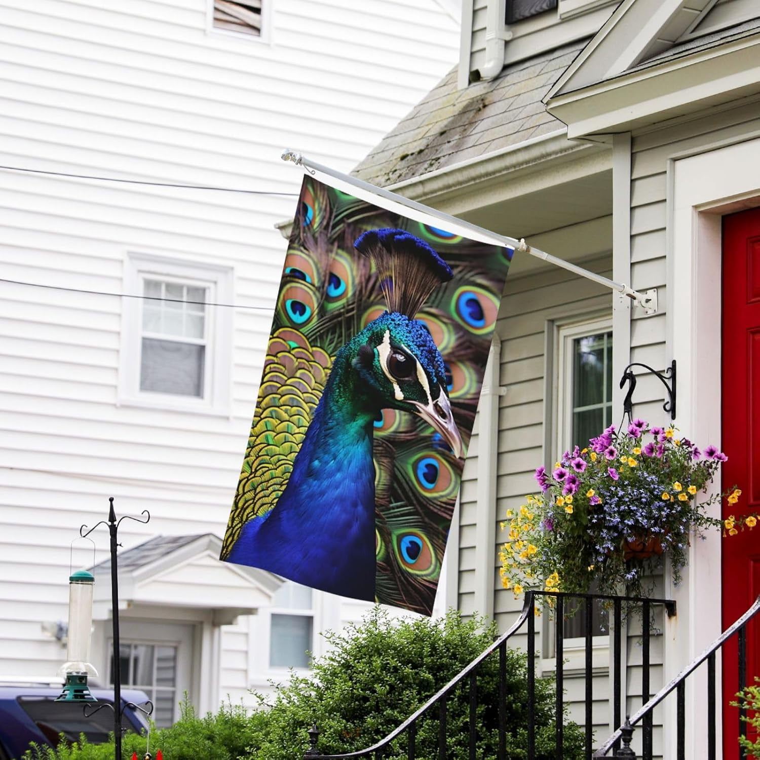 Double Sided Fresh Peacock Garden Yard Flags Greeting Banner Fade ...