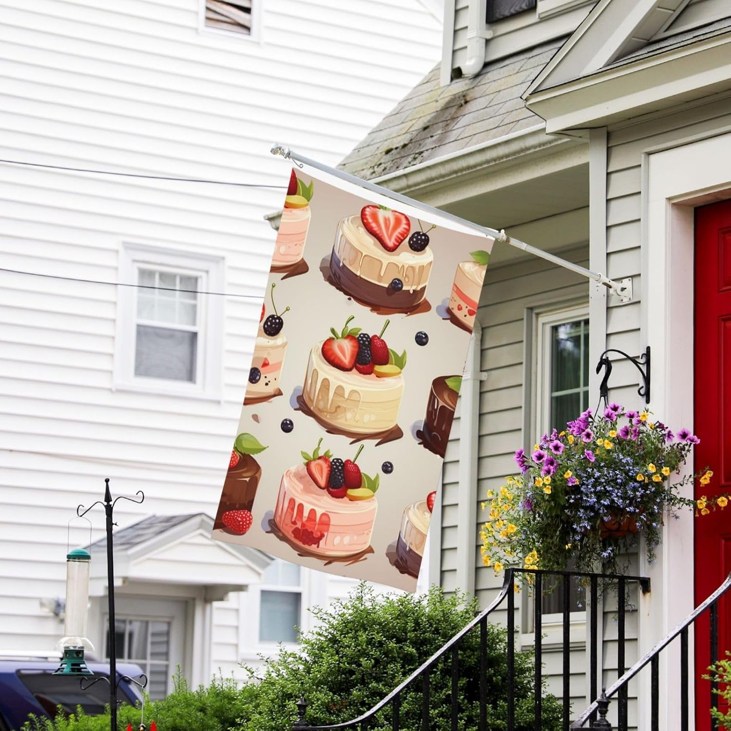 Double Sided Fruit Cakes Garden Yard Flags Greeting Banner Fade ...