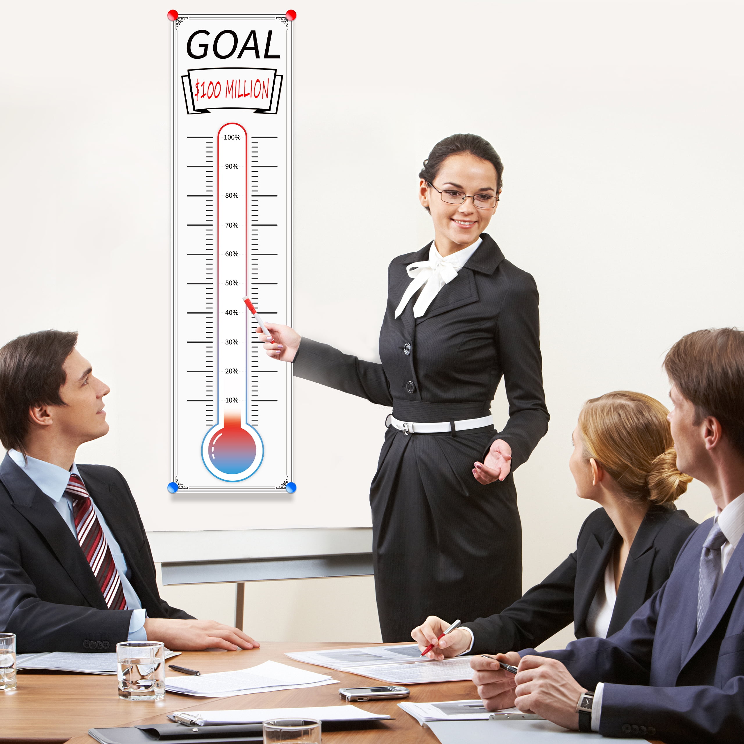 Double-Sided Fundraising Thermometer Goal Charts, 10 x 39.5 Dry Erase ...