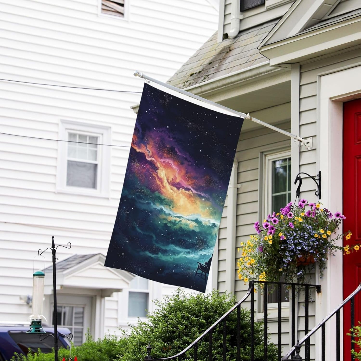 Double Sided Galaxy Space Art Garden Yard Flags Greeting Banner Fade ...