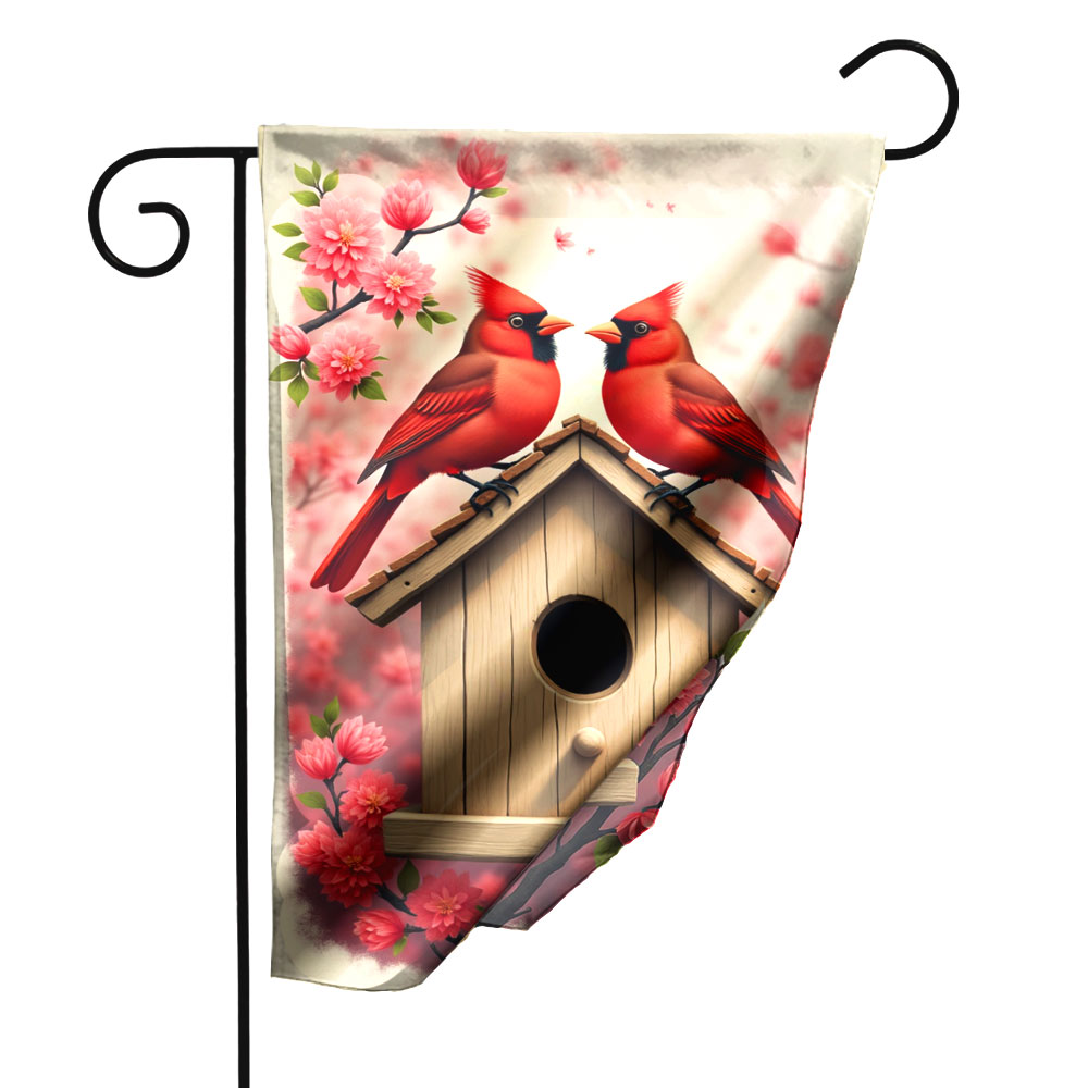 Double Sided Garden Flag 12.5x18 Inch Cardinal Birds on Cherry Blossom ...