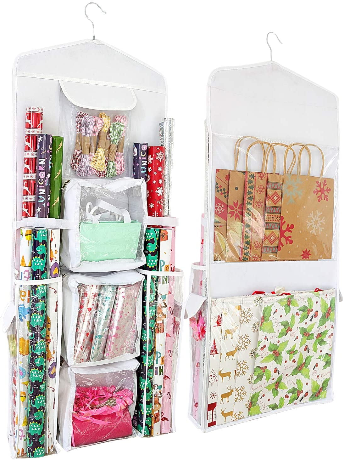 Double-Sided Gift Wrap Organizer - White Hanging Wrapping Paper Gift ...
