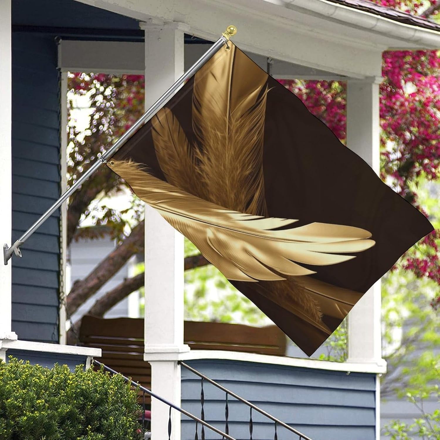 Double Sided Golden Feathers Garden Yard Flags in Greeting Banner Fade ...