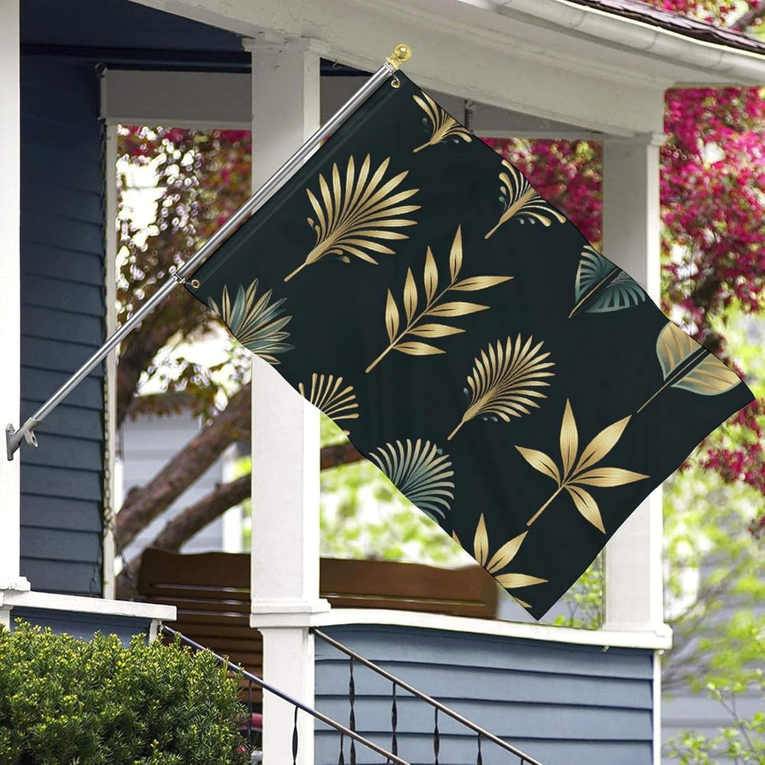 Double Sided Golden Palm Leaves Garden Yard Flags in Greeting Banner ...